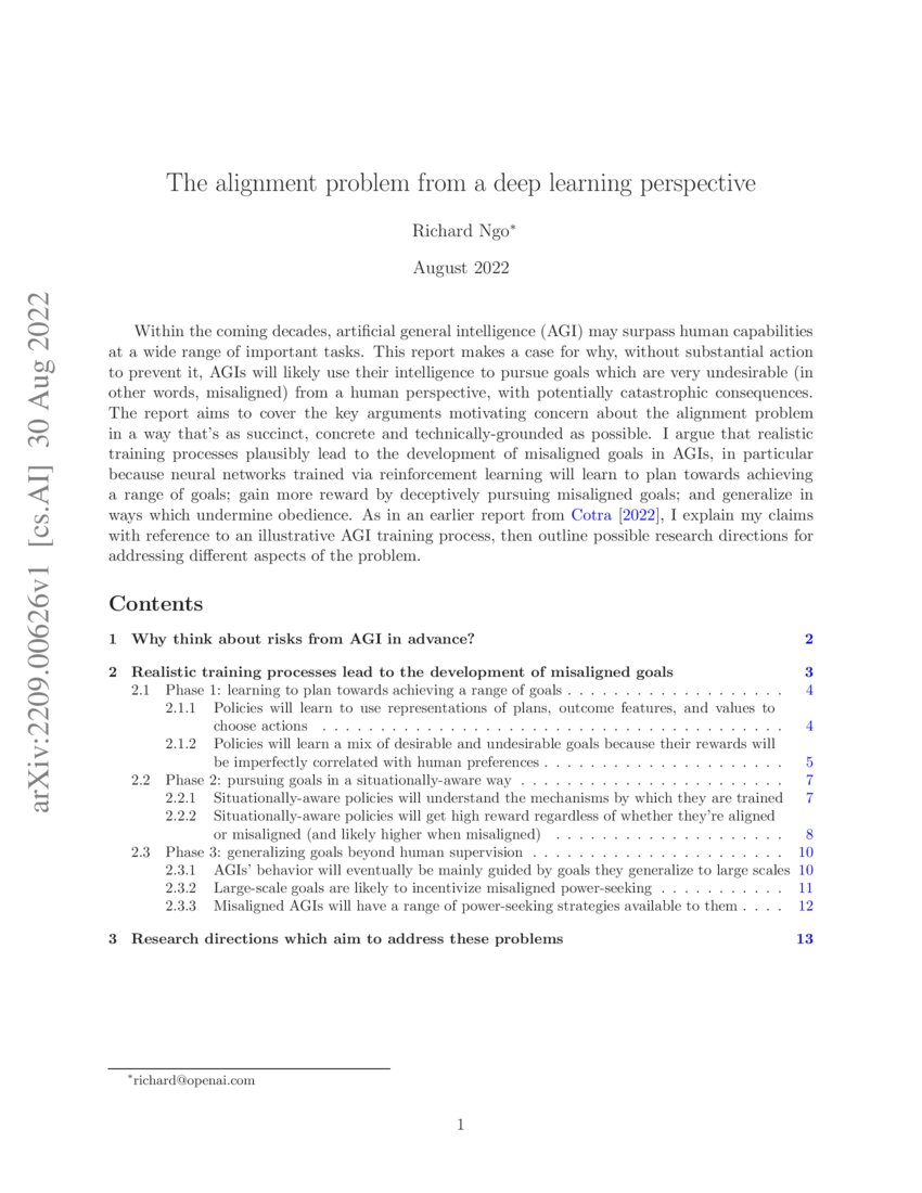 The alignment problem from a deep learning perspective | DeepAI