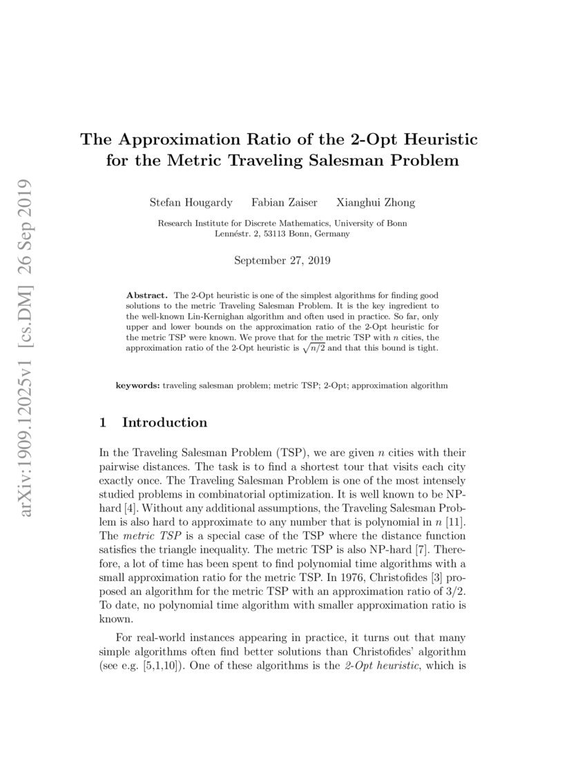 The Approximation Ratio of the 2-Opt Heuristic for the Metric Traveling ...