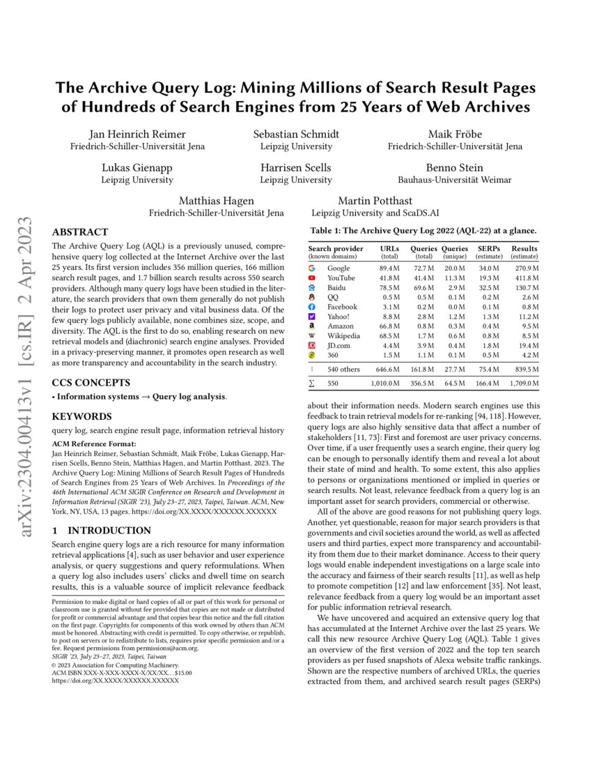 The Archive Query Log: Mining Millions of Search Result Pages of ...