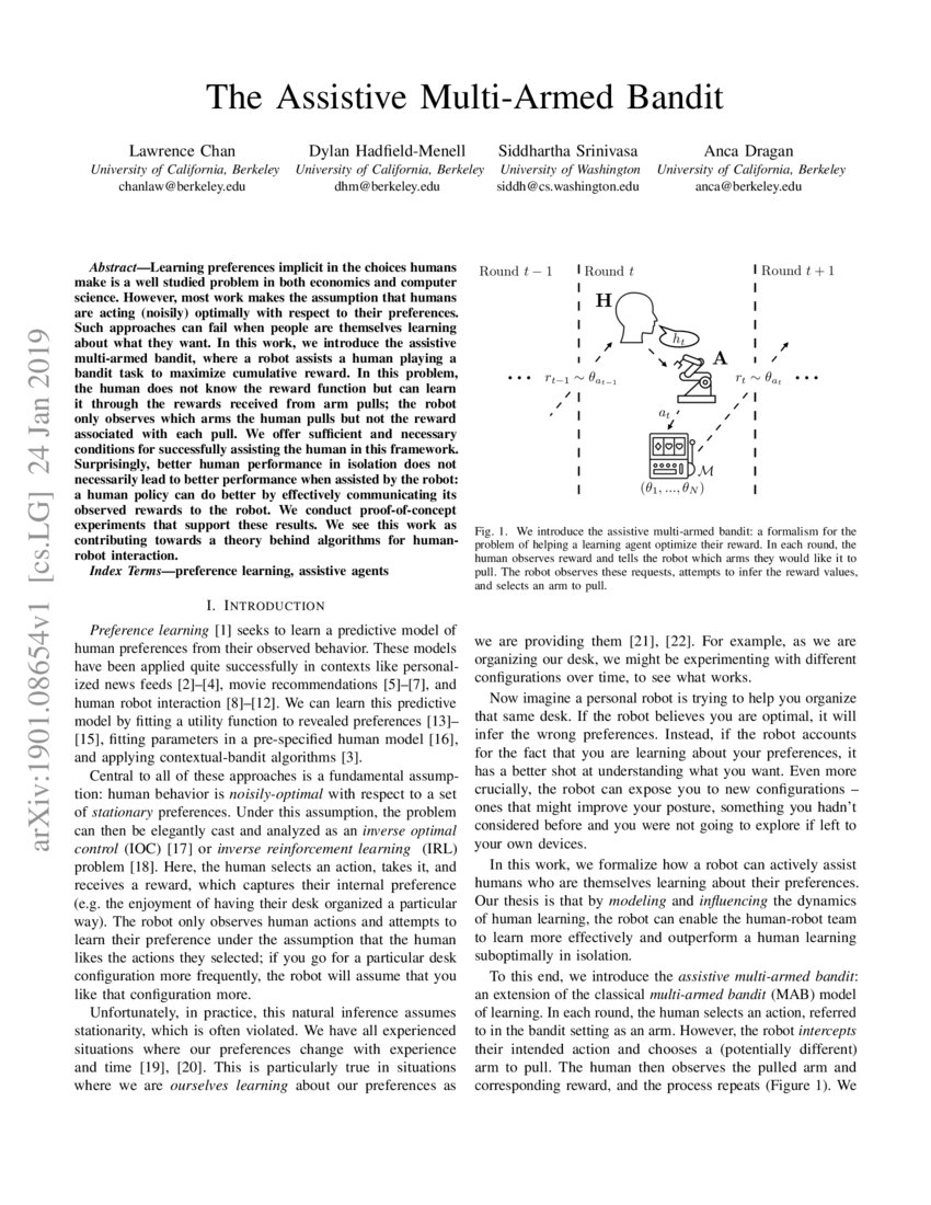 The Assistive Multi-Armed Bandit | DeepAI