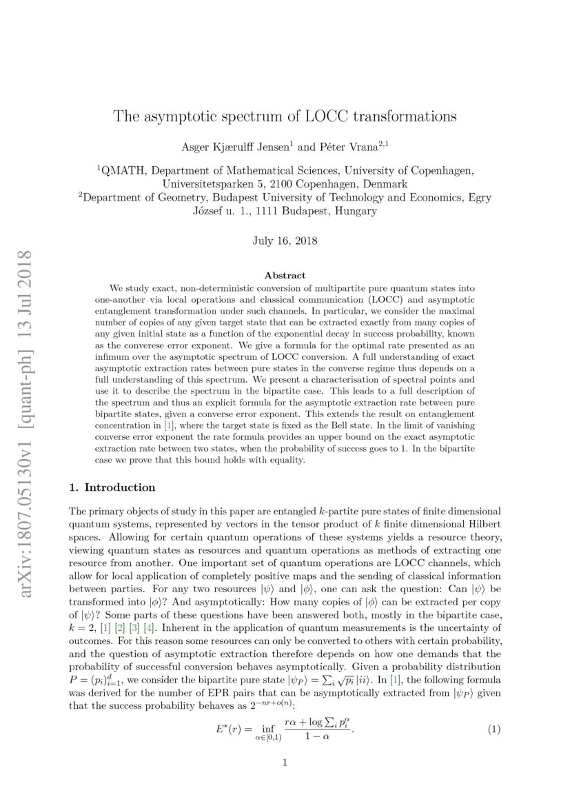 The asymptotic spectrum of LOCC transformations | DeepAI