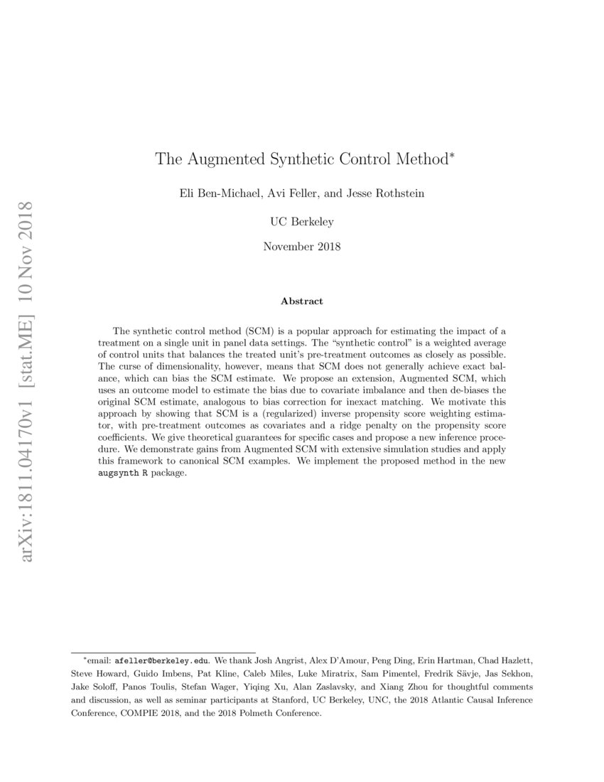 The Augmented Synthetic Control Method | DeepAI