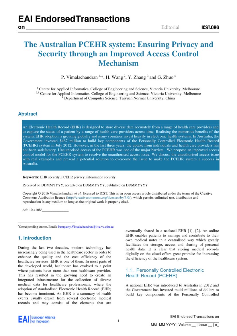 The Australian PCEHR system: Ensuring Privacy and Security through an ...