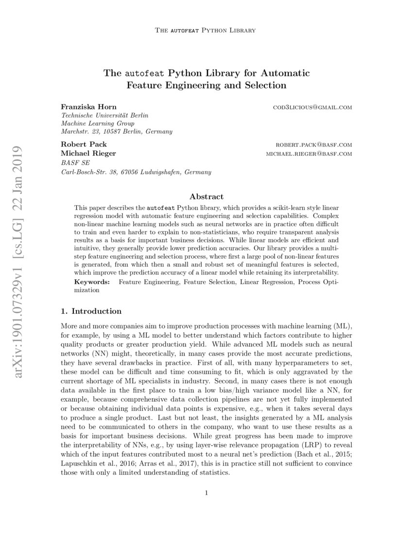 The Autofeat Python Library For Automatic Feature Engineering And Selection Deepai