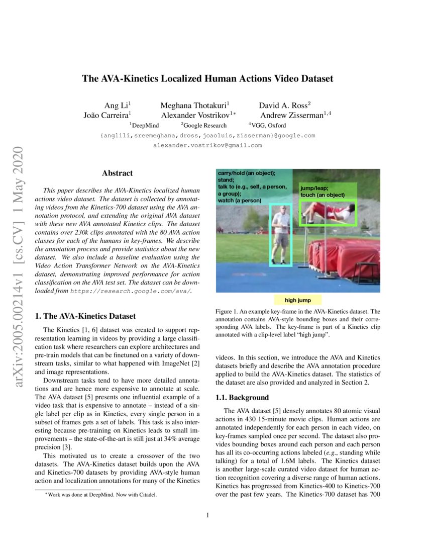 The Ava Kinetics Localized Human Actions Video Dataset Deepai