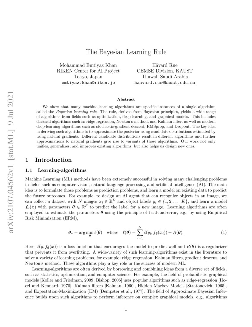 The Bayesian Learning Rule Deepai 