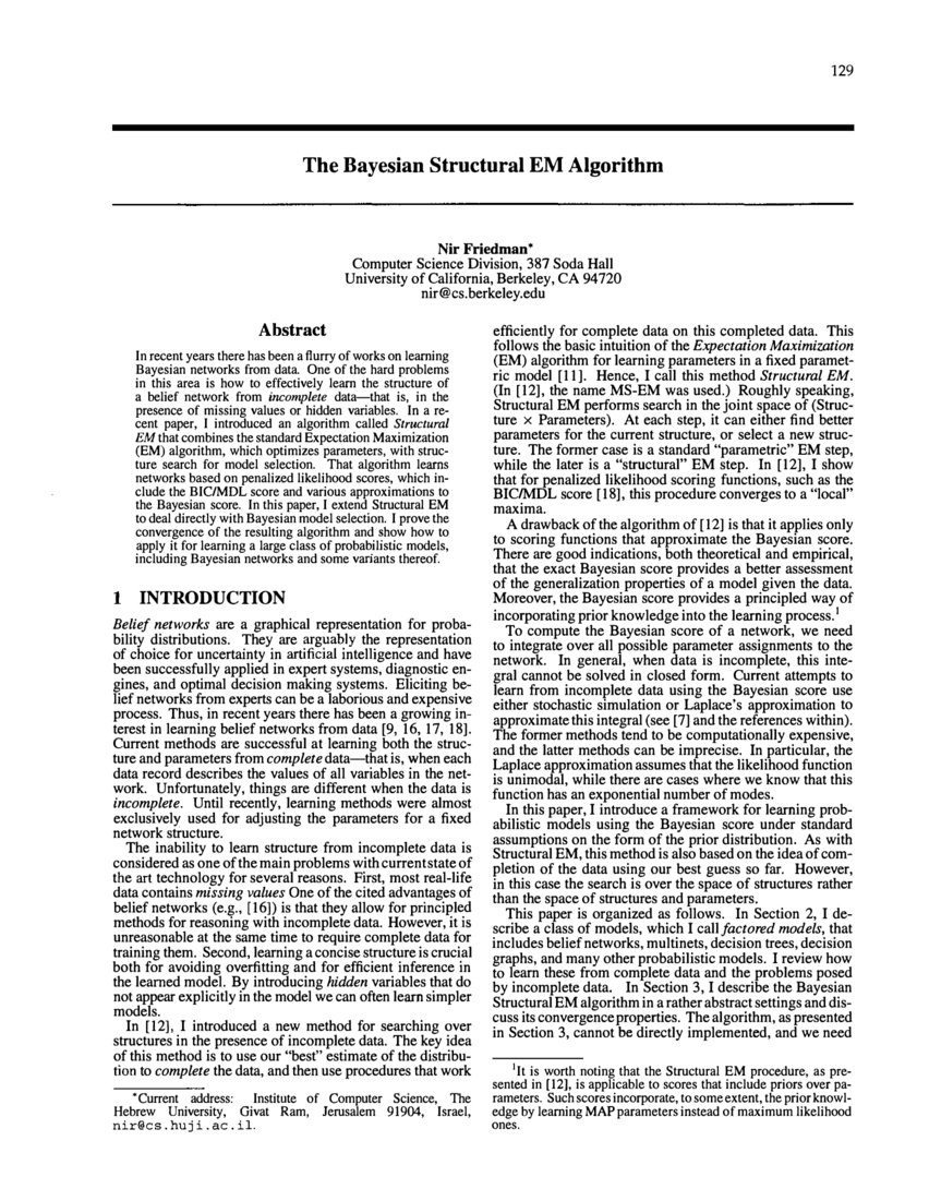 The Bayesian Structural Em Algorithm Deepai