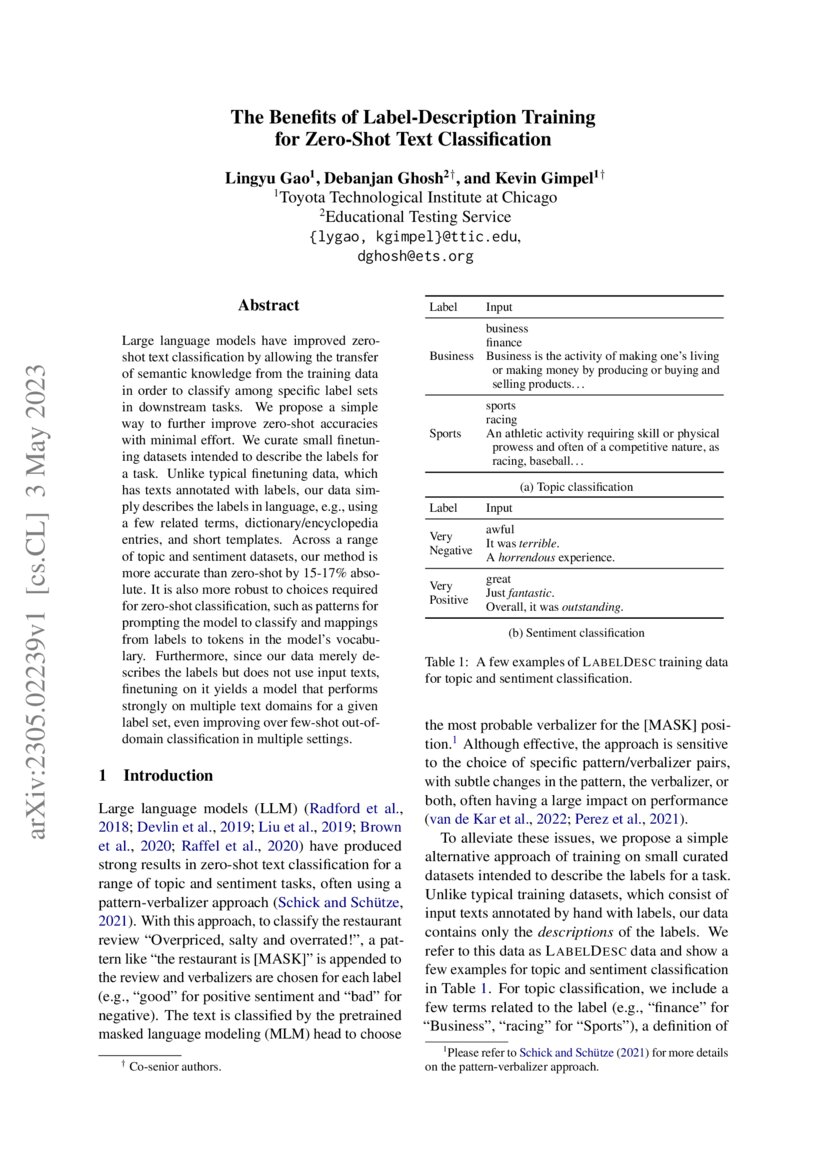 The Benefits Of Label Description Training For Zero Shot Text Classification Deepai