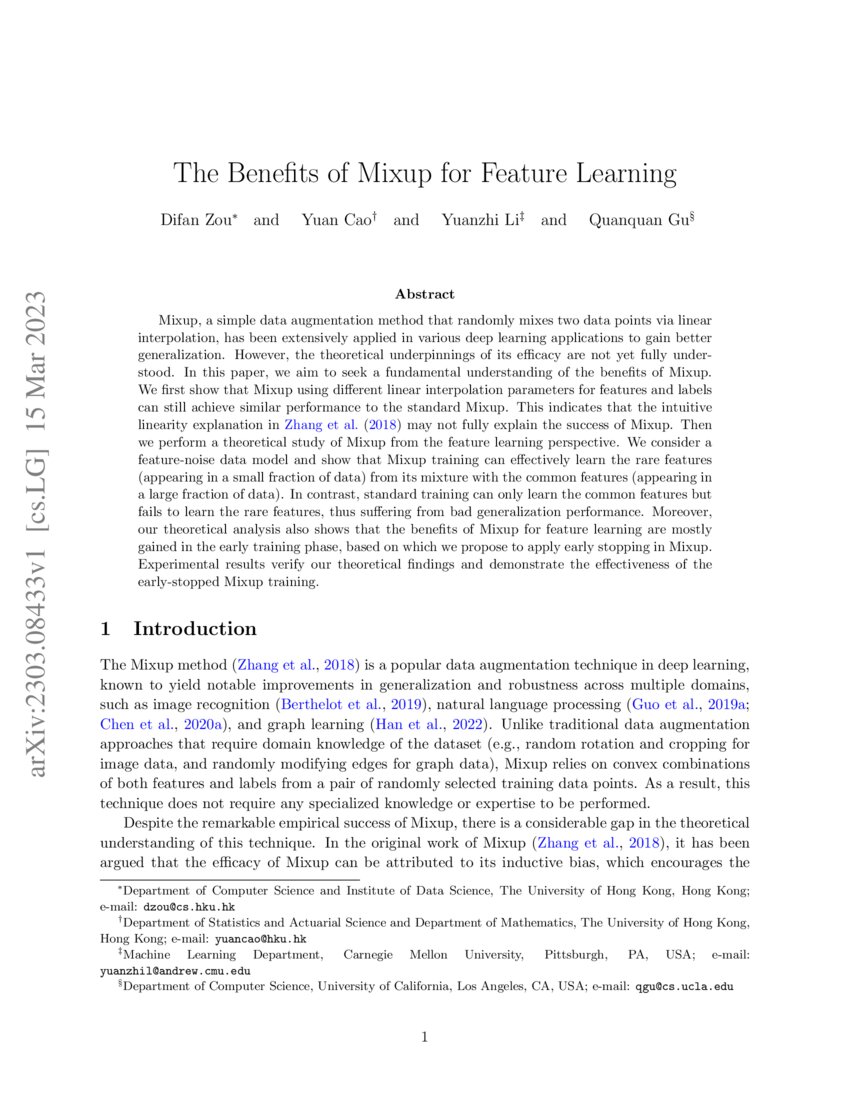 The Benefits of Mixup for Feature Learning | DeepAI