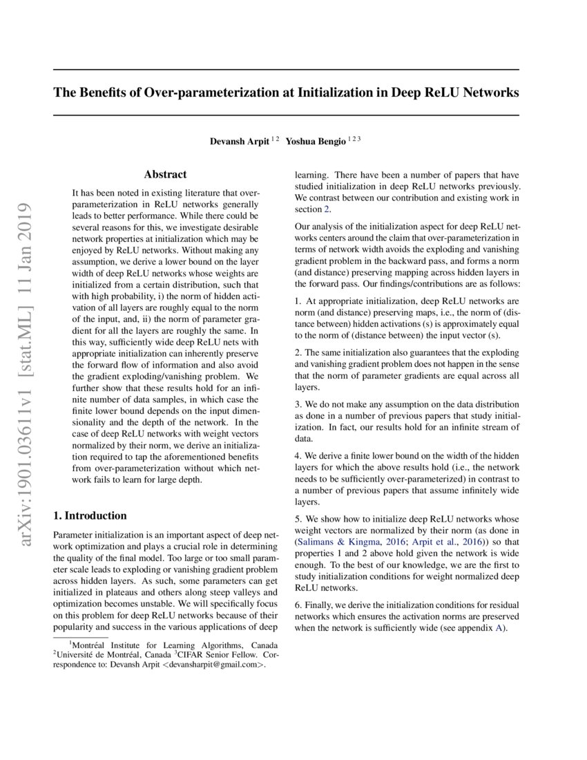 The Benefits of Over-parameterization at Initialization in Deep ReLU Networks | DeepAI
