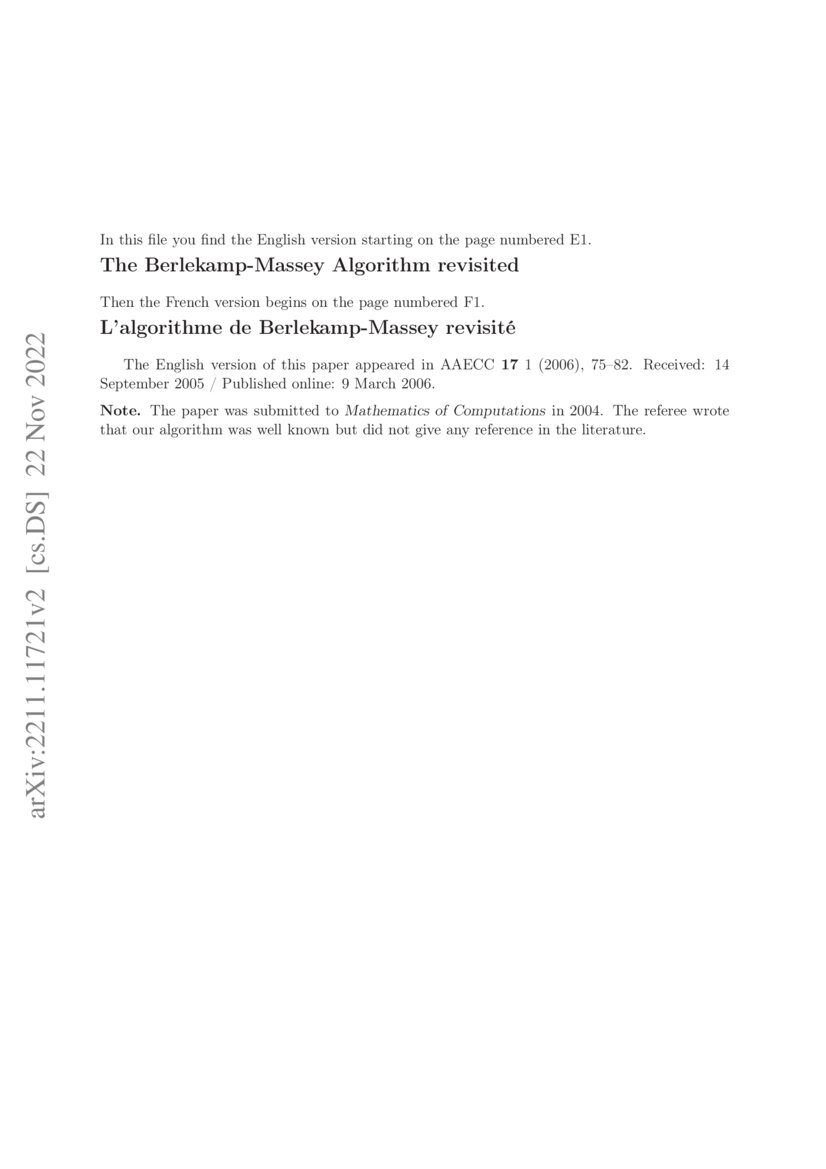 The Berlekamp Massey Algorithm Revisited Deepai