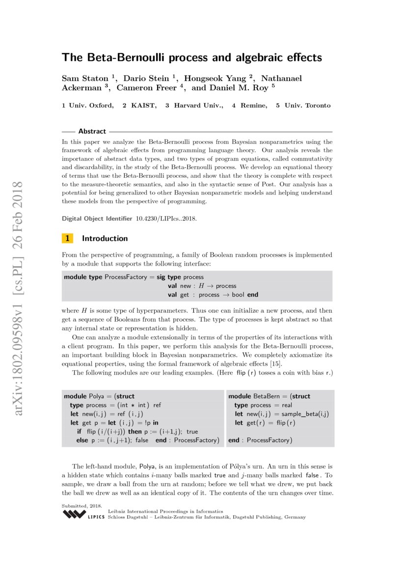 The Beta-Bernoulli process and algebraic effects | DeepAI