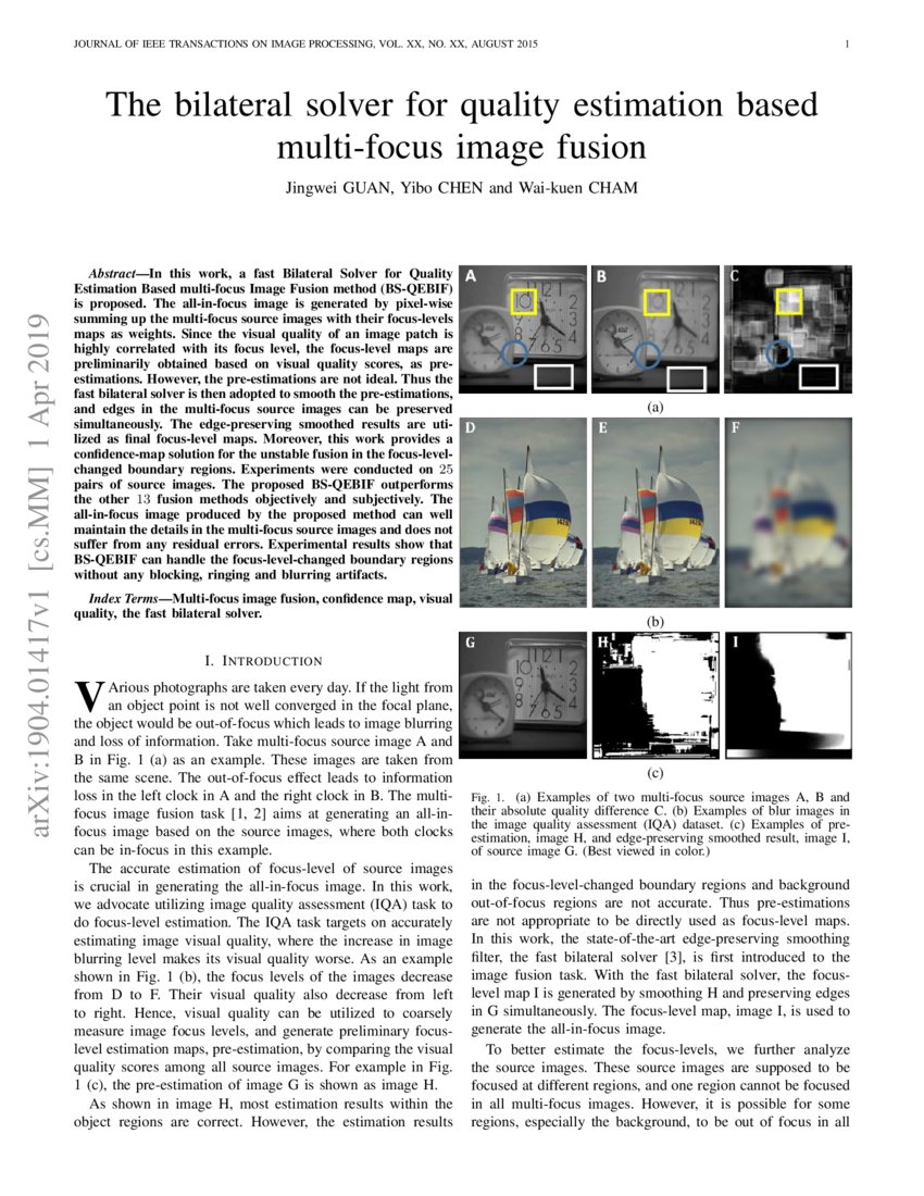 The bilateral solver for quality estimation based multi-focus image fusion | DeepAI