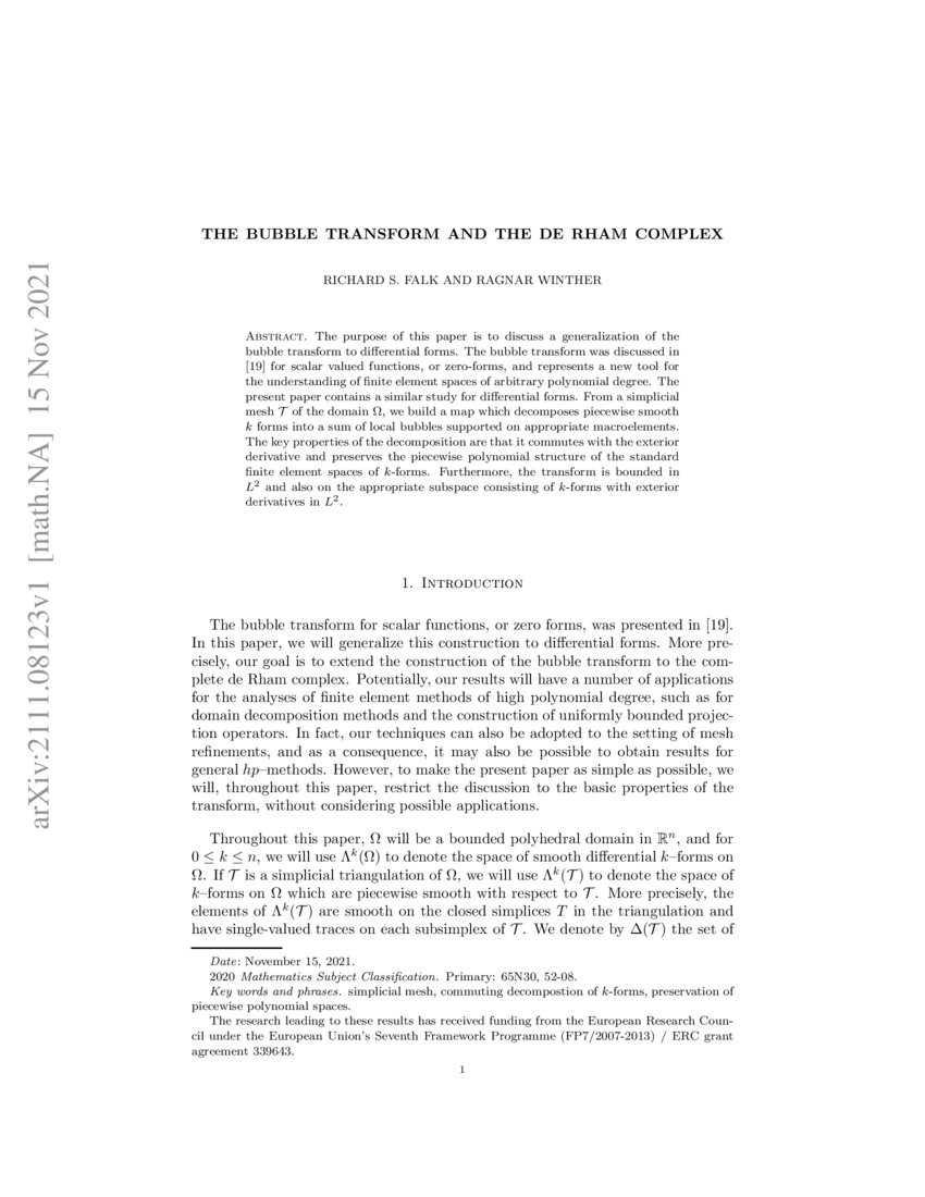 The Bubble Transform and the de Rham Complex | DeepAI