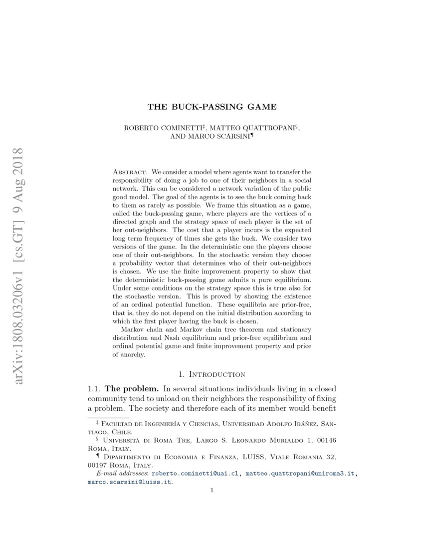 The Buck-Passing Game | DeepAI