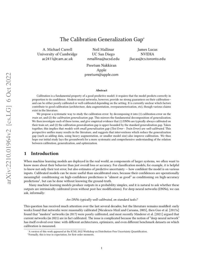 The Calibration Generalization Gap | DeepAI