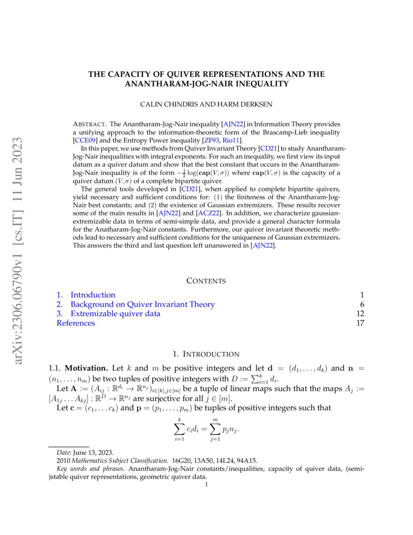 The capacity of quiver representations and the Anantharam-Jog-Nair ...