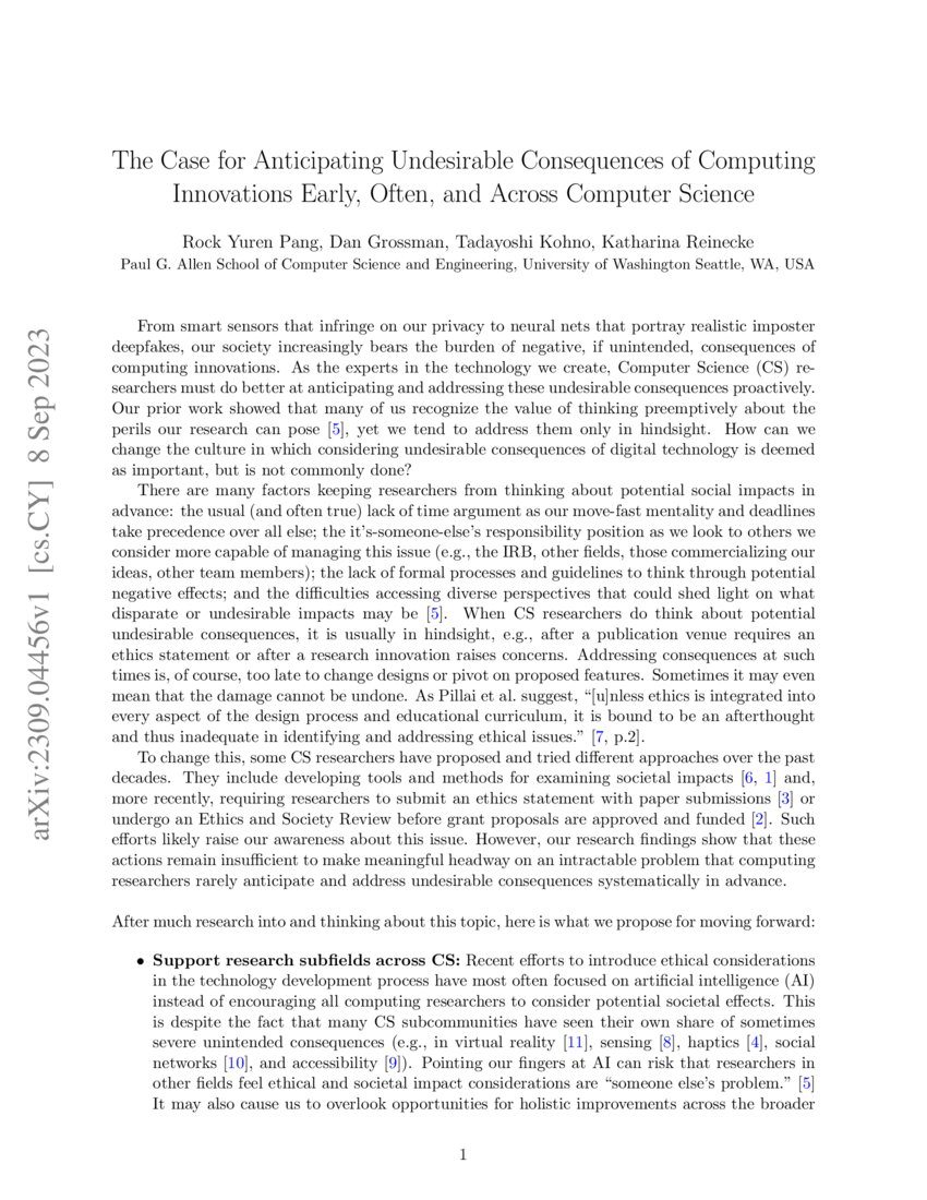 The Case for Anticipating Undesirable Consequences of Computing ...