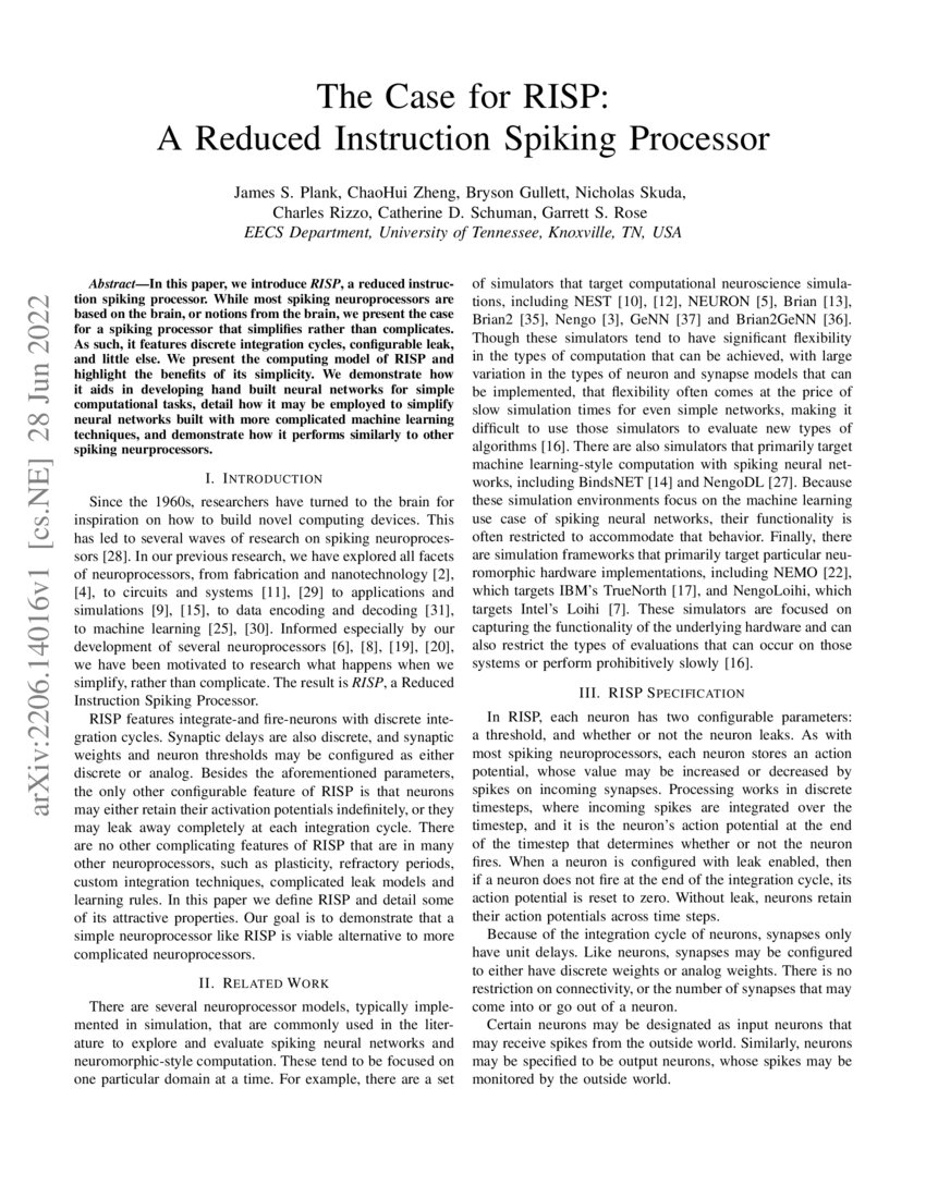 The Case for RISP: A Reduced Instruction Spiking Processor | DeepAI