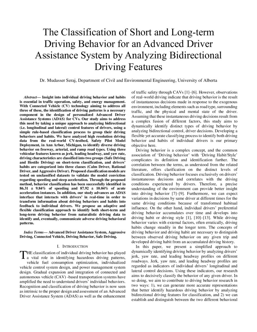 The Classification of Short and Long-term Driving Behavior for an ...