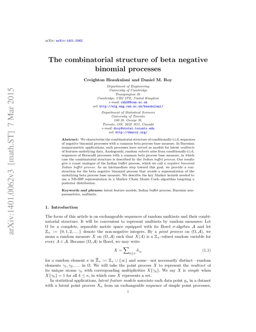 The Combinatorial Structure Of Beta Negative Binomial Processes Deepai