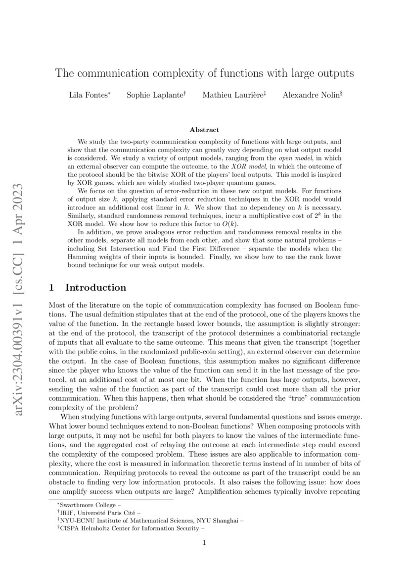 The Communication Complexity Of Functions With Large Outputs Deepai