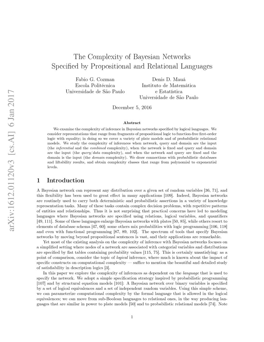 The Complexity Of Bayesian Networks Specified By Propositional And Relational Languages Deepai
