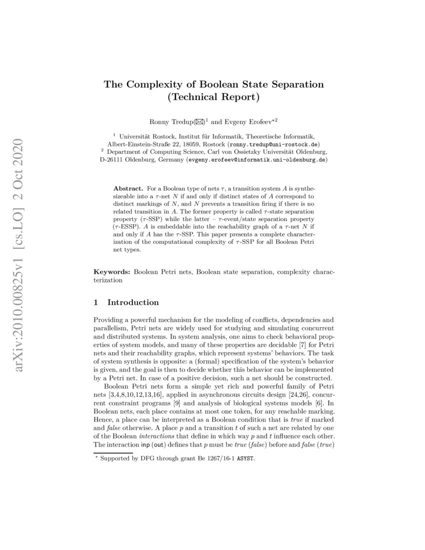 The Complexity of Boolean State Separation (Technical Report) | DeepAI
