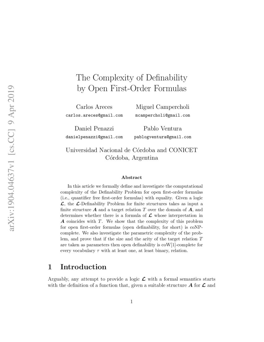 The Complexity of Definability by Open First-Order Formulas | DeepAI