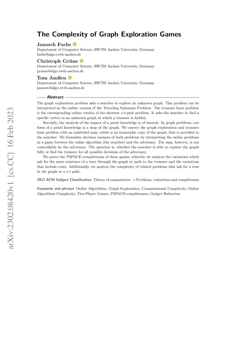 The Complexity of Graph Exploration Games | DeepAI