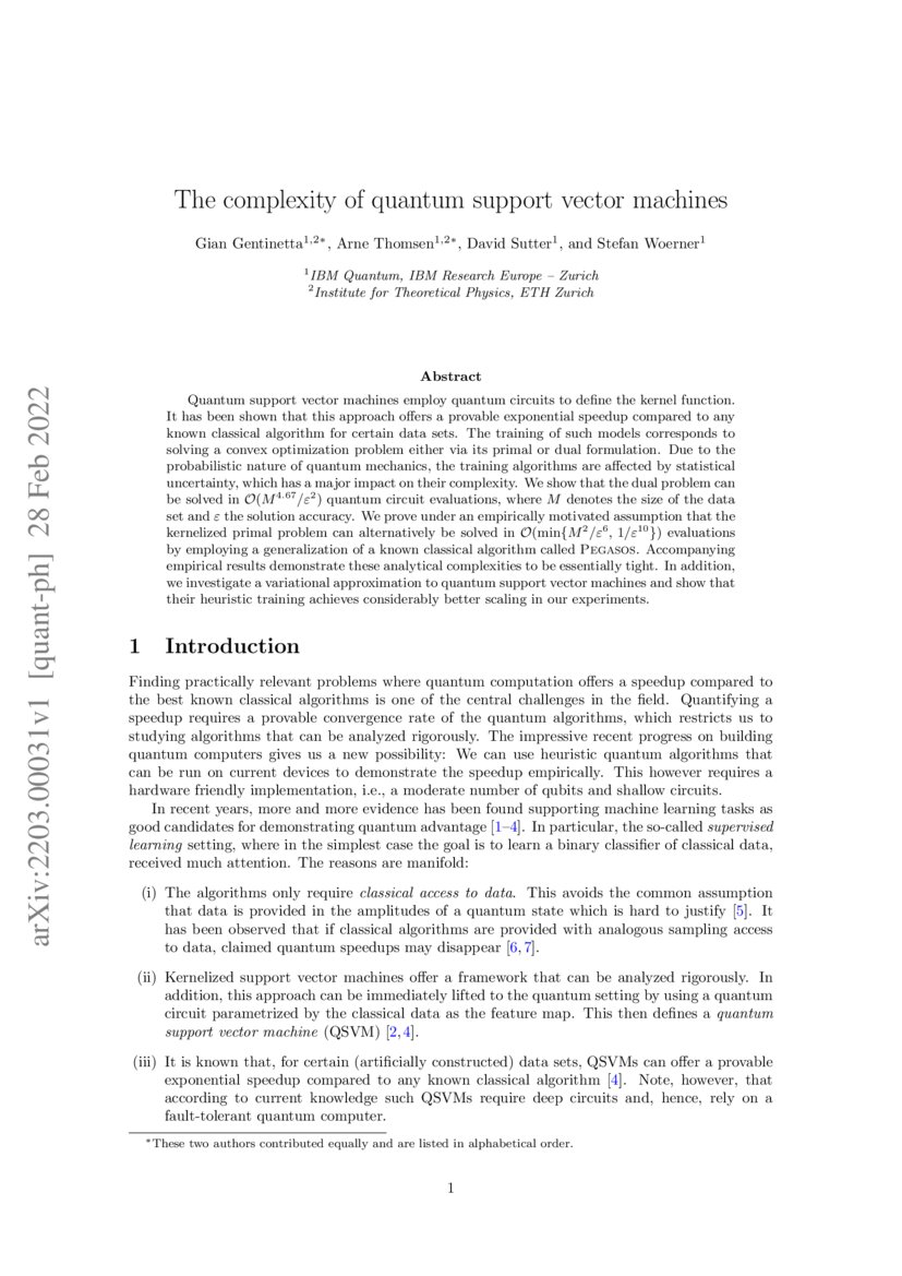The complexity of quantum support vector machines | DeepAI
