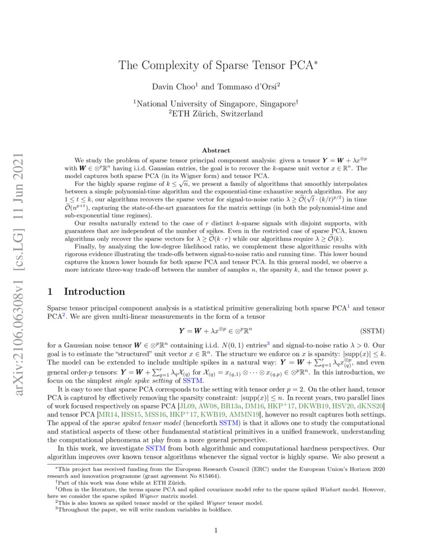 The Complexity Of Sparse Tensor Pca Deepai