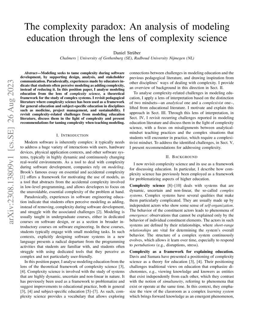 The complexity paradox: An analysis of modeling education through the lens of complexity science ...