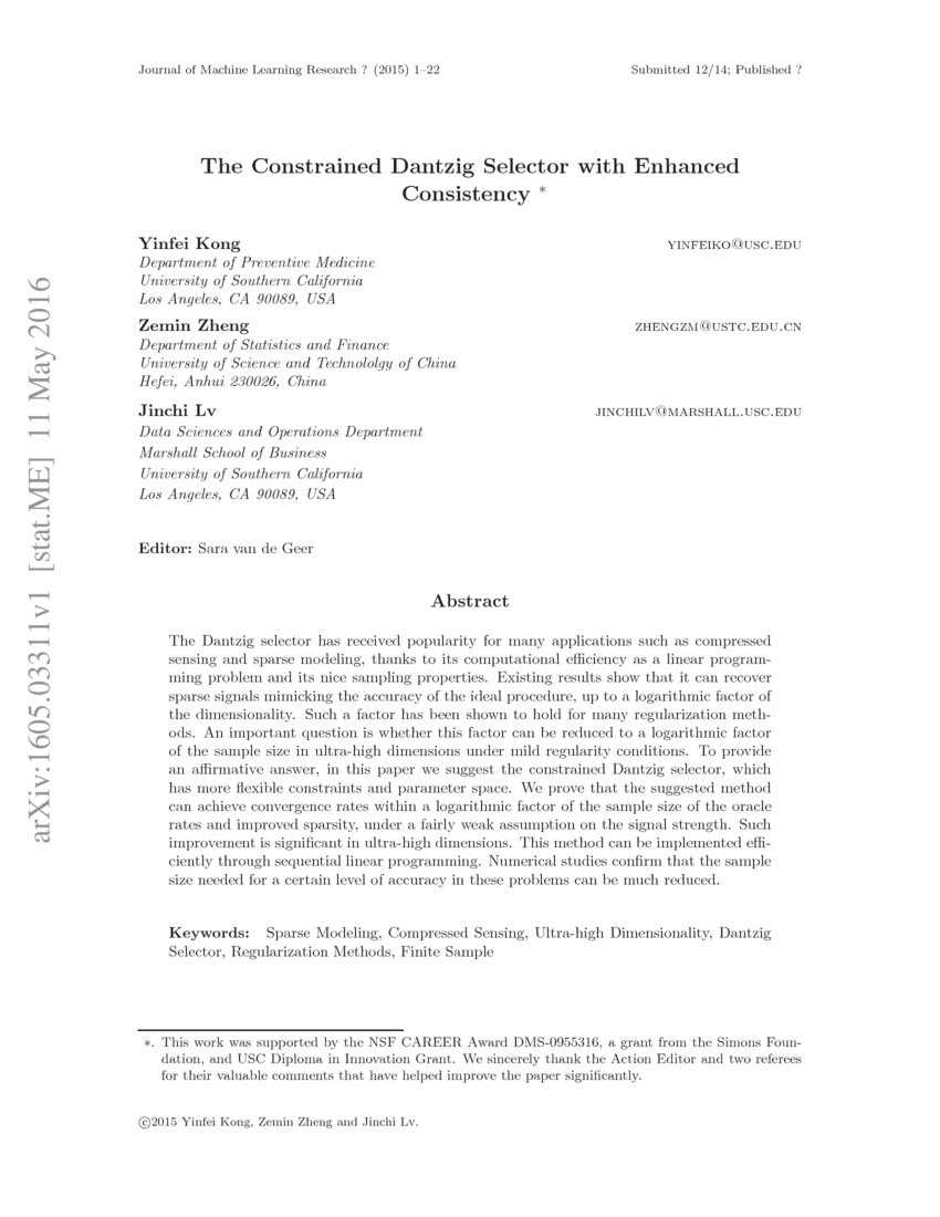 The constrained Dantzig selector with enhanced consistency | DeepAI The constrained Dantzig selector with enhanced consistency | DeepAI