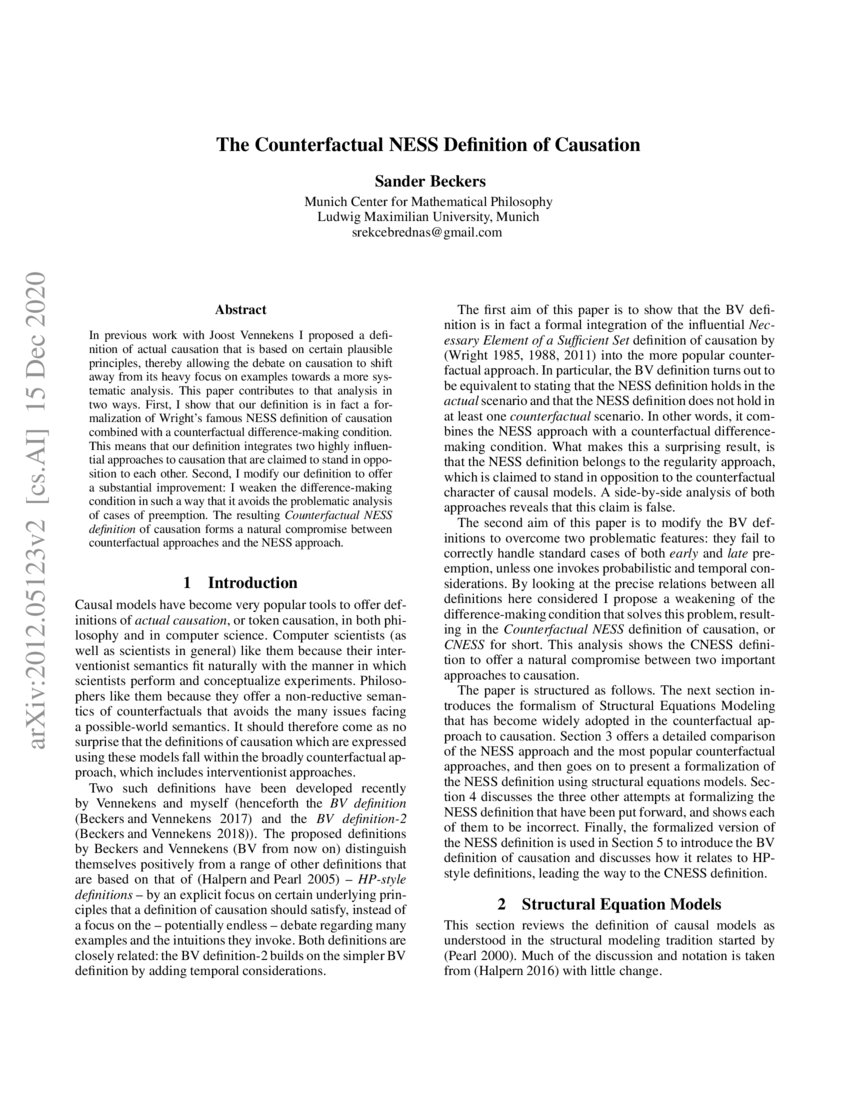 The Counterfactual NESS Definition of Causation | DeepAI