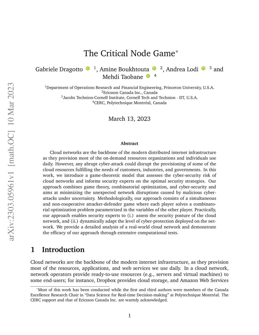 The Critical Node Game Deepai