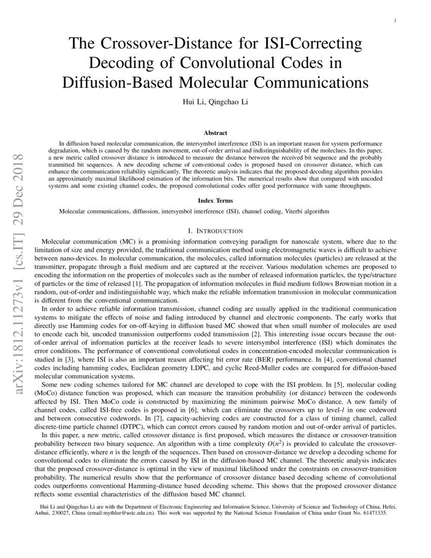 The Crossover Distance For Isi Correcting Decoding Of Convolutional