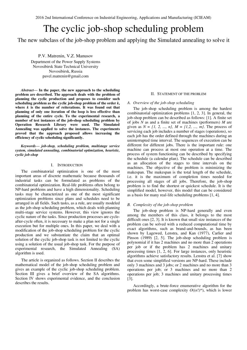 The cyclic job-shop scheduling problem: The new subclass of the job ...