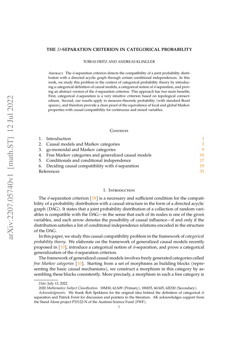 The d-separation criterion in Categorical Probability | DeepAI