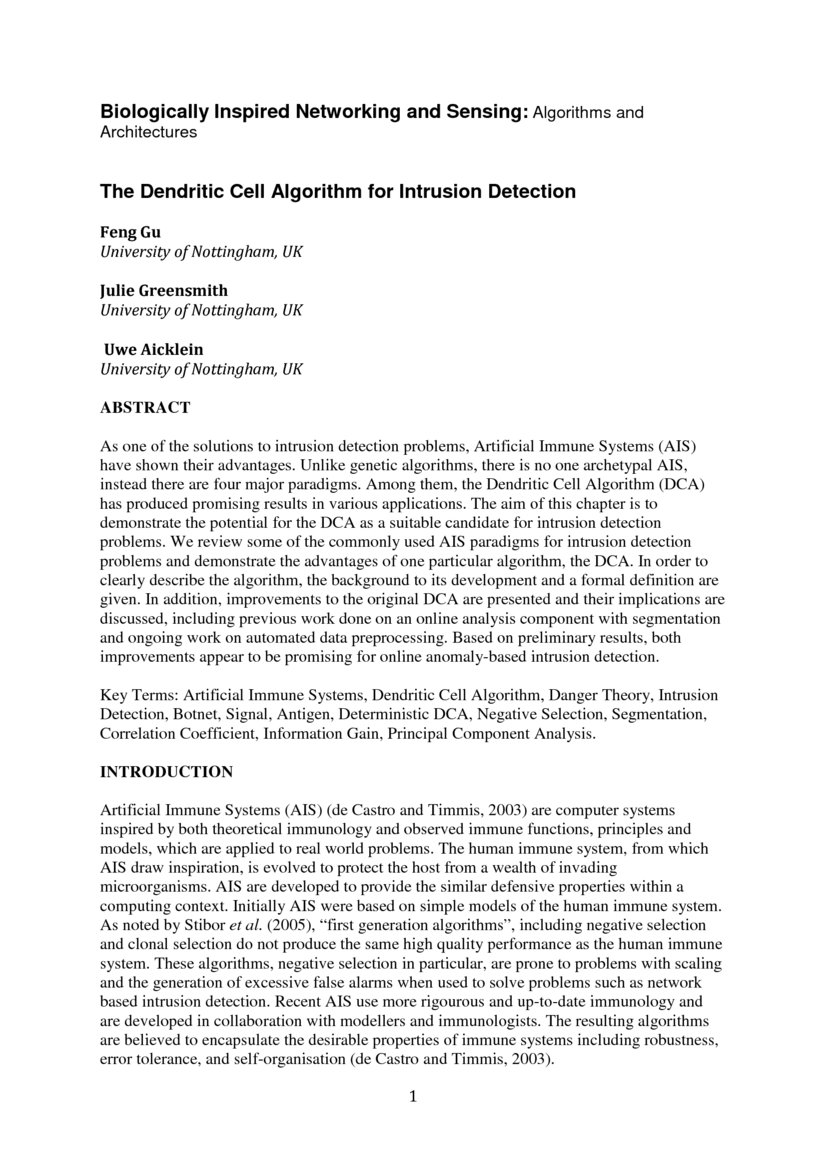 The Dendritic Cell Algorithm For Intrusion Detection Deepai 