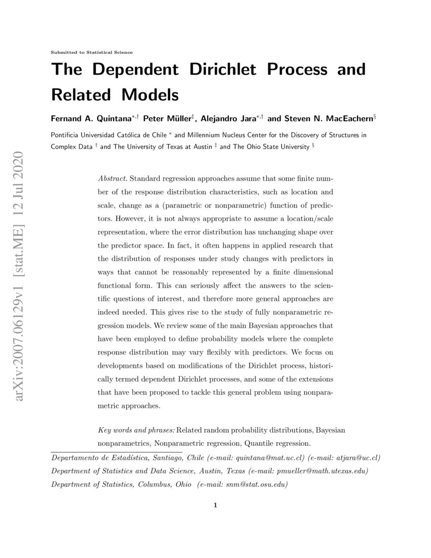 The Dependent Dirichlet Process and Related Models | DeepAI