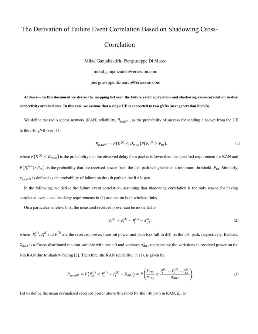 The Derivation of Failure Event Correlation Based on Shadowing Cross-Correlation | DeepAI
