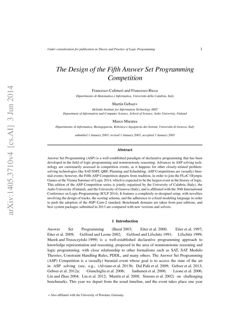 The Design of the Fifth Answer Set Programming Competition | DeepAI