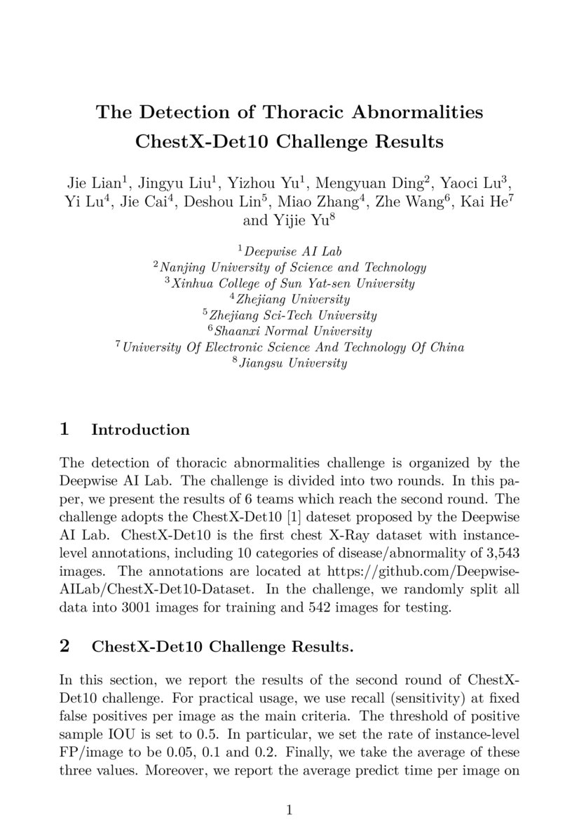 The Detection of Thoracic Abnormalities ChestX-Det10 Challenge Results | DeepAI