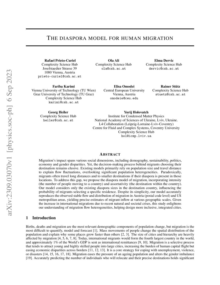 The diaspora model for human migration | DeepAI
