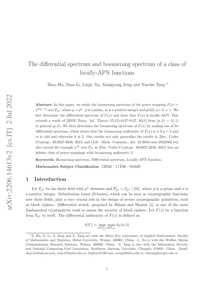 The differential spectrum and boomerang spectrum of a class of locally-APN functions | DeepAI