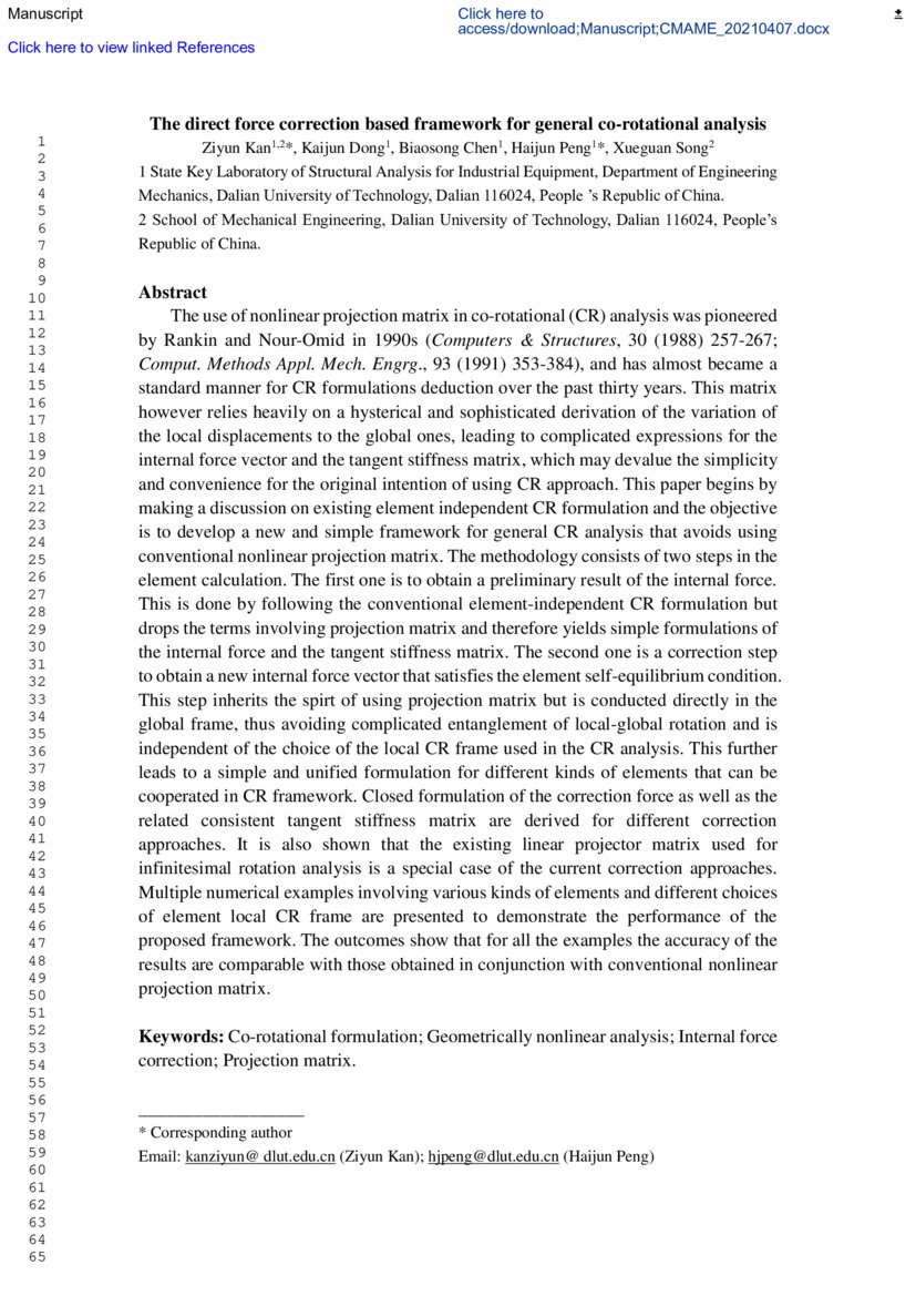 The direct force correction based framework for general co-rotational ...