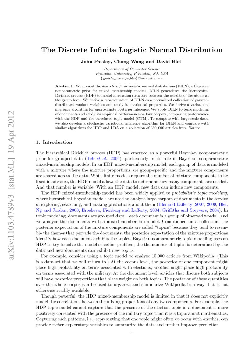 The Discrete Infinite Logistic Normal Distribution Deepai