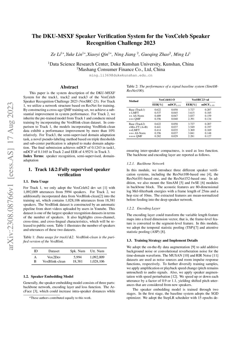 The Dku Msxf Speaker Verification System For The Voxceleb Speaker Recognition Challenge 2023