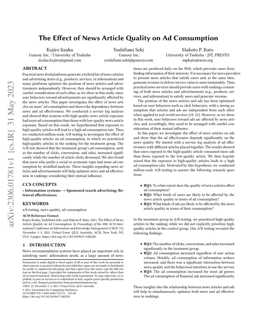 The Effect of News Article Quality on Ad Consumption | DeepAI